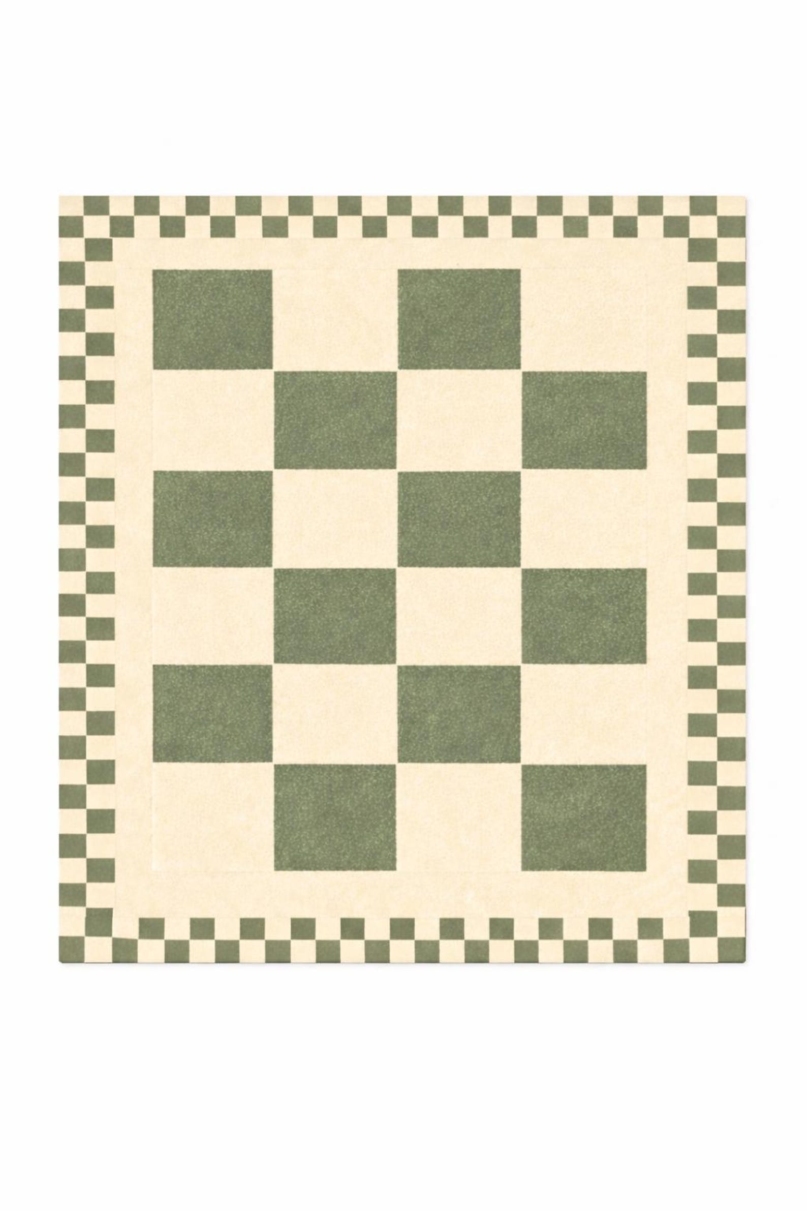 Green Ivory Checkered Area Rug, Modern Checkerboard Carpet - Etsy