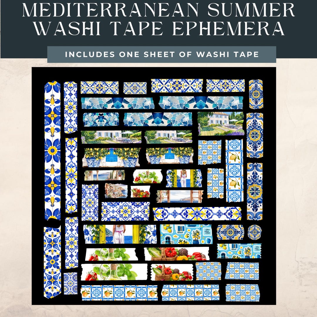 Mediterranean Summer Washi Tape Printable – Greece and Italy Ephemera ...