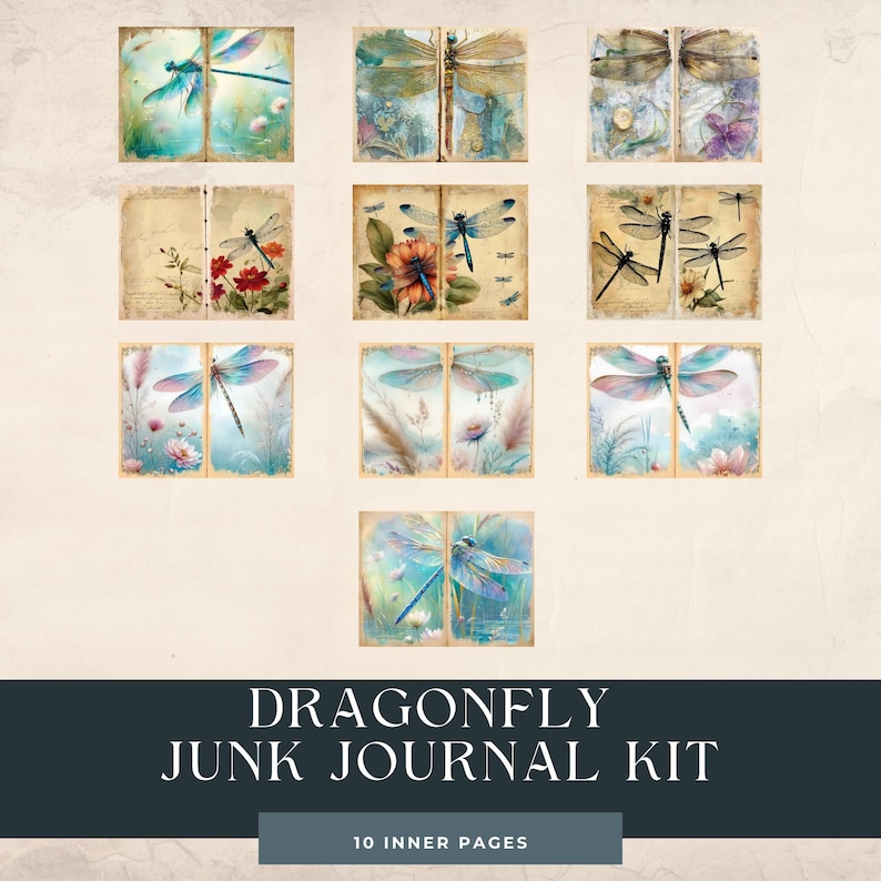 Dragonfly Junk Journal Kit Printable – Botanical Ephemera, Cottagecore ...