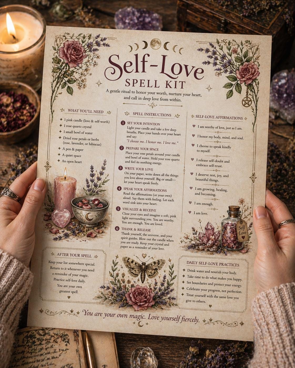 Self Love Spell Kit Printable, Wiccan Ritual Guide, Pagan Altar Decor ...