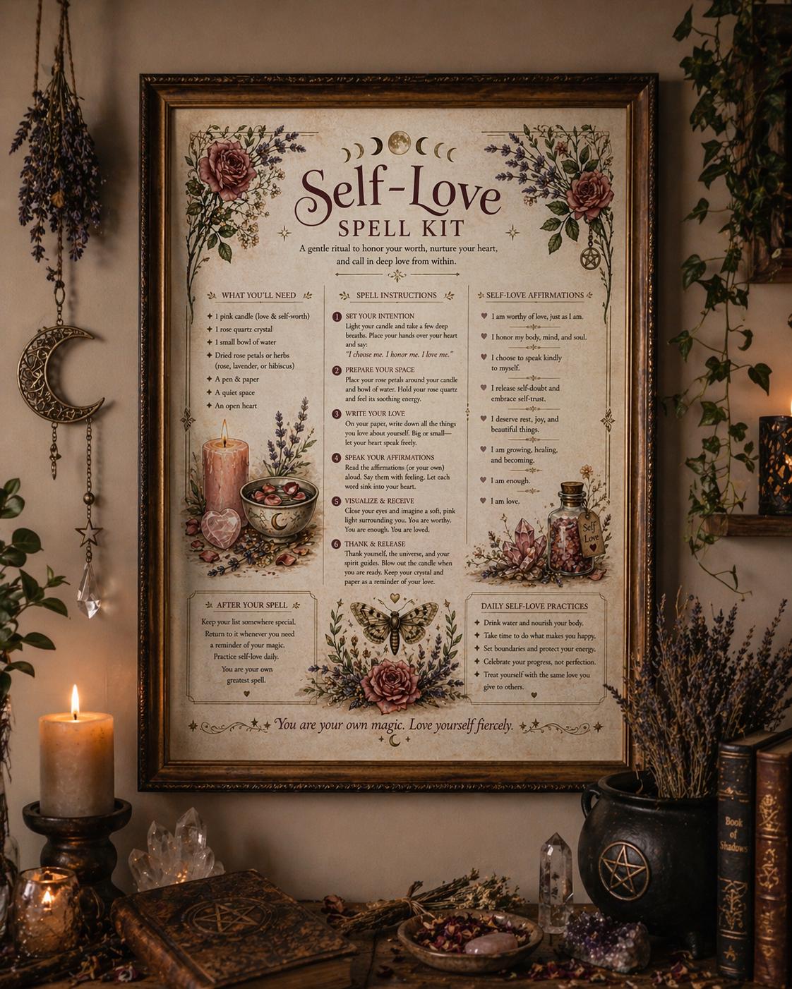 Self Love Spell Kit Printable, Wiccan Ritual Guide, Pagan Altar Decor ...