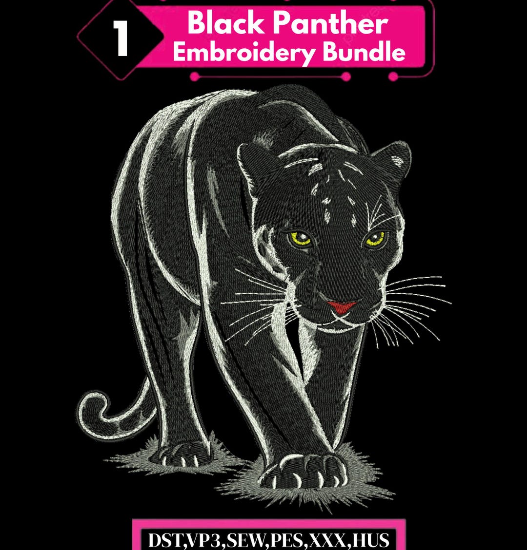 Black Panther Machine Embroidery Design Realistic Walking Jungle Cat ...