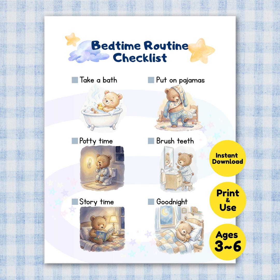 Bedtime Routine Checklist, Visual Chart, Printable Responsibility ...