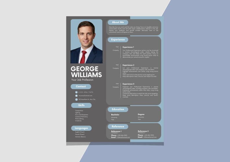 CV Grey&blue Template Editable on Canva and Powerpoint (PDF and PPT) - Etsy