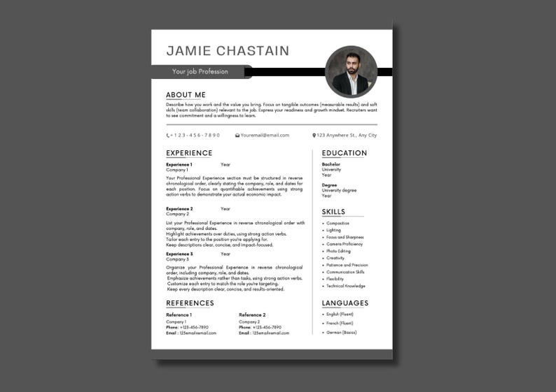 Editable Modern Resume Template, Canva and Powerpoint (PDF & PPT) - Etsy
