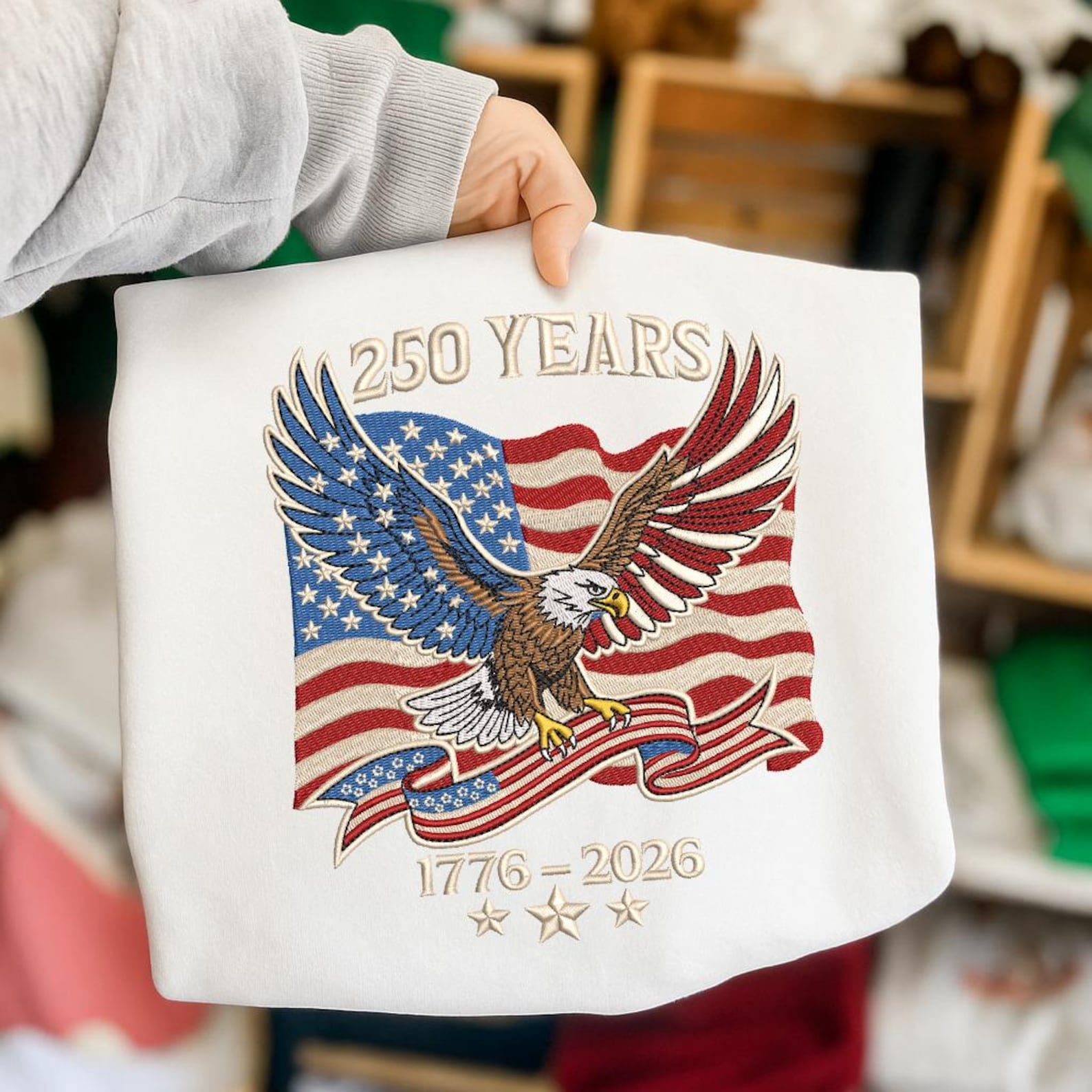 250 Years USA Eagle American Flag Bald Eagle 1776–2026 Embroidery ...