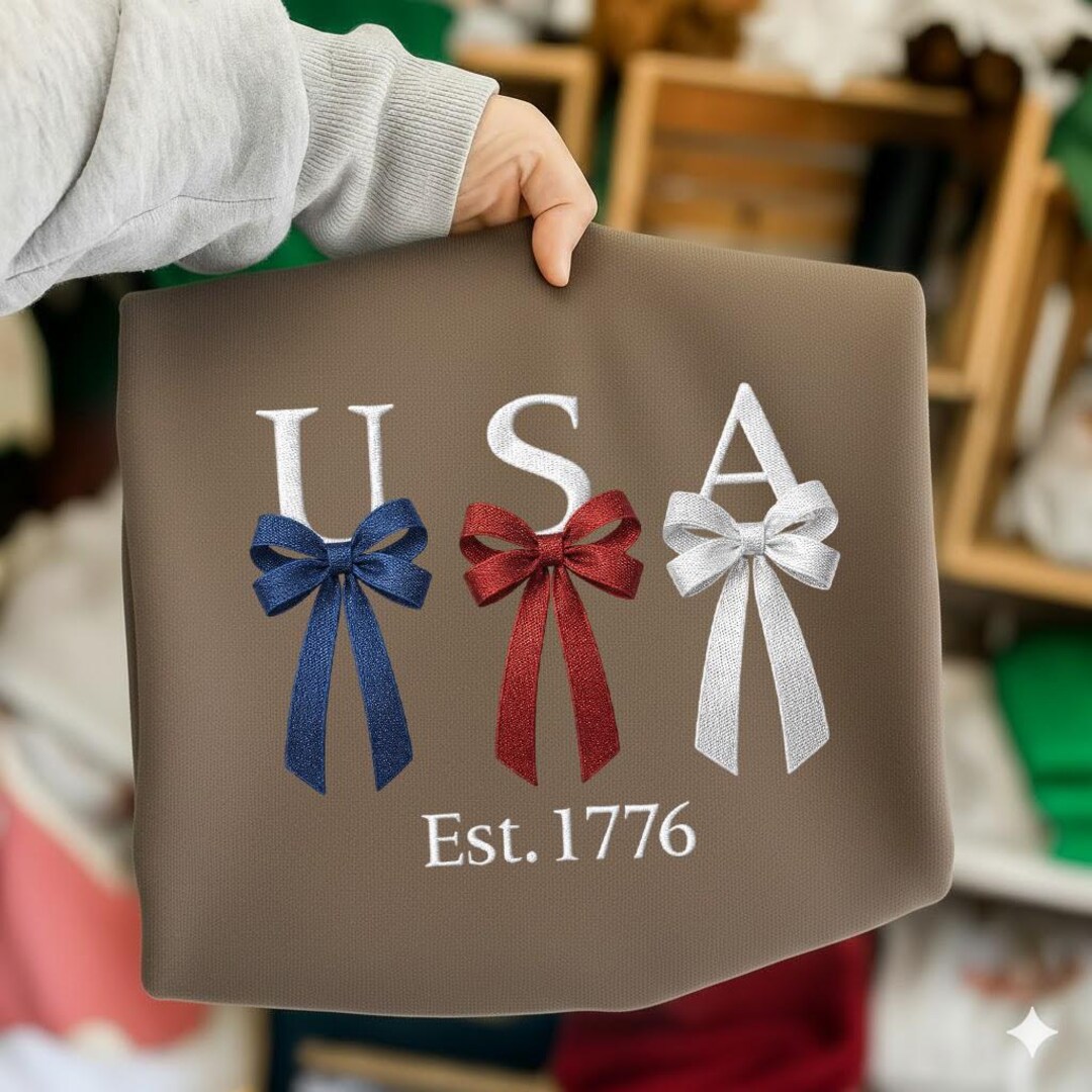 USA Bow Patriotic Letter Bow Font, 4th of July Embroidery Design ...