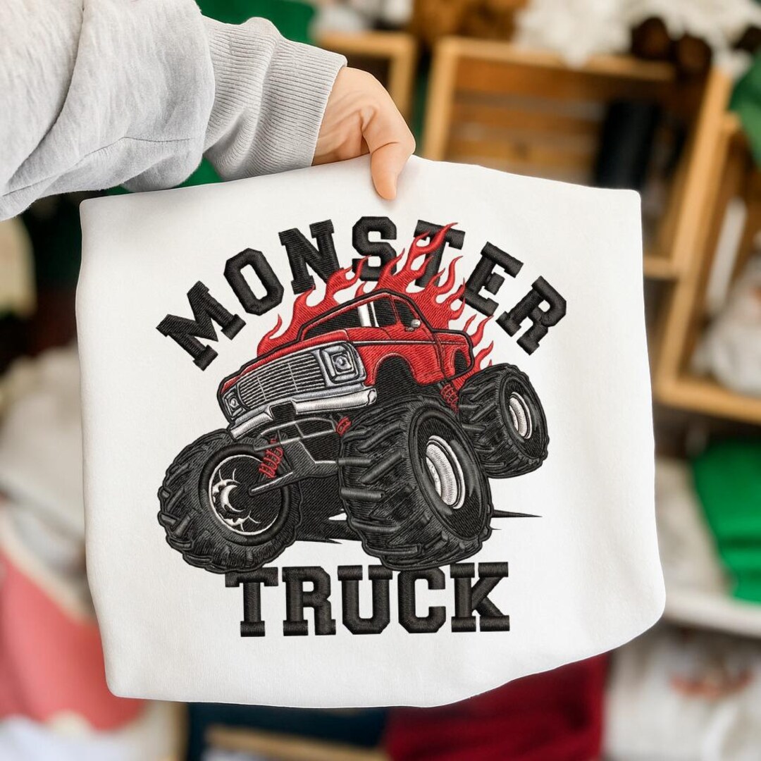 Monster Truck Flaming Big Wheel Embroidery Design, Instant Download Dst ...
