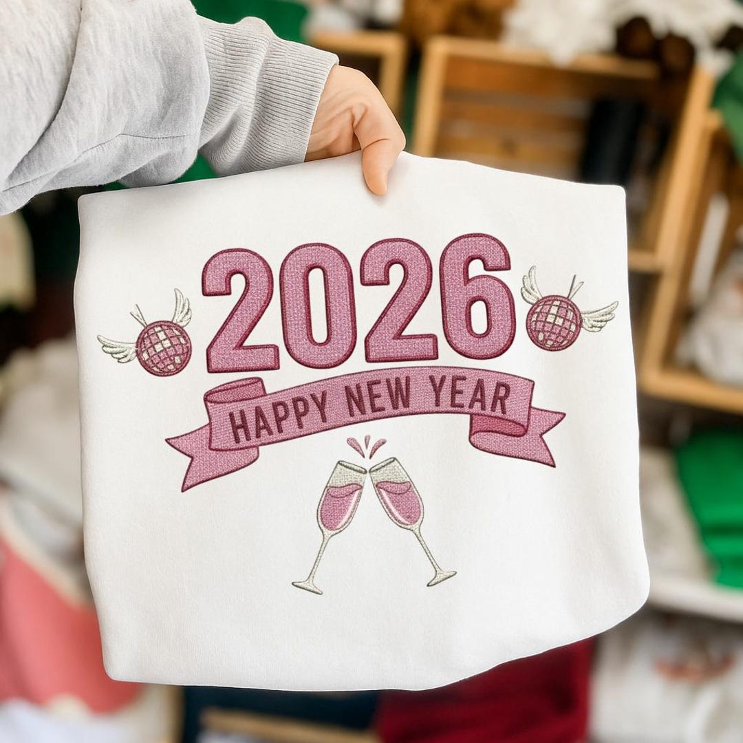 2026 Happy New Year, Champagne Celebration Embroidery Design, Instant ...