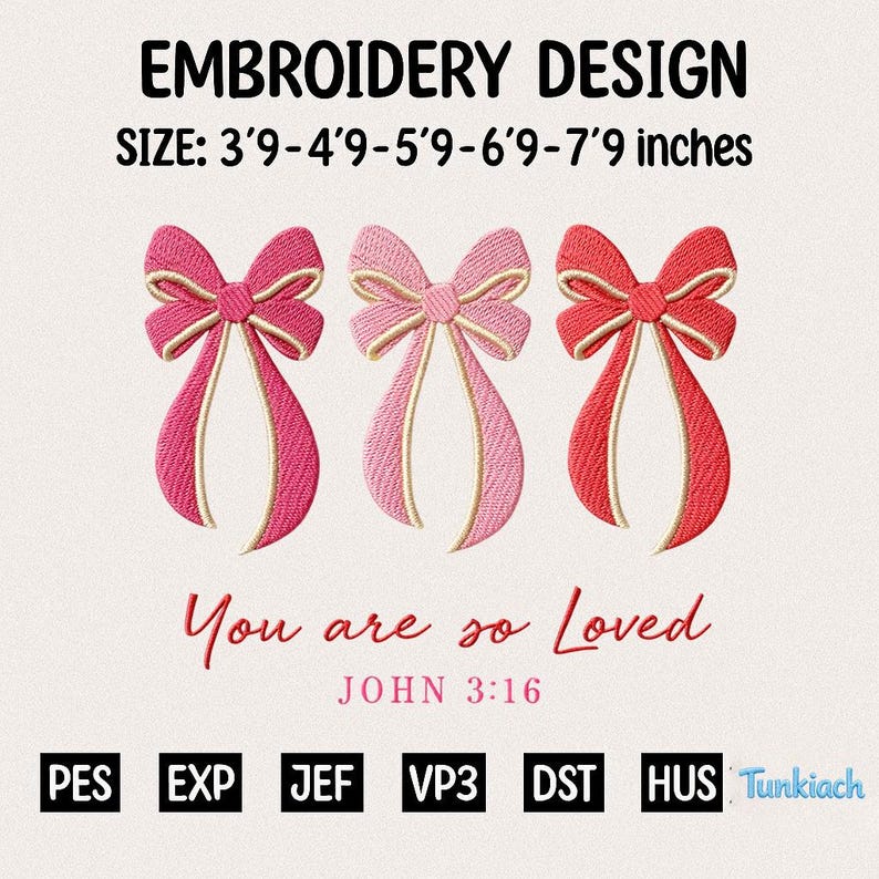 Christian Bow Embroidery John 3:16, Faith Valentine Embroidery Design ...