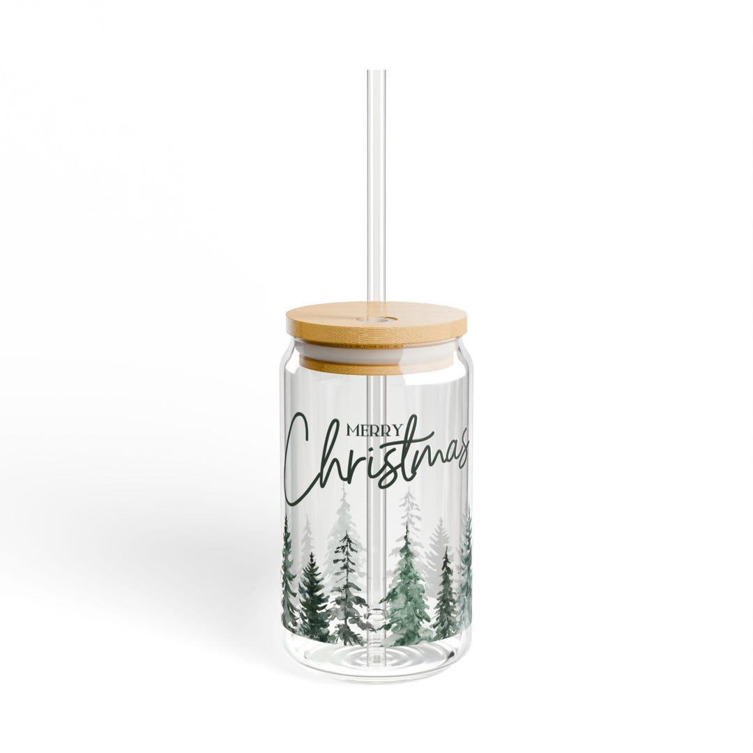 Merry Christmas Pine Trees Sipper Glass | 16oz - Etsy