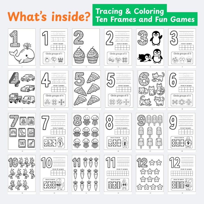 Number Tracing Workbook 1-20, Ten Frames Math Activities (printable PDF ...