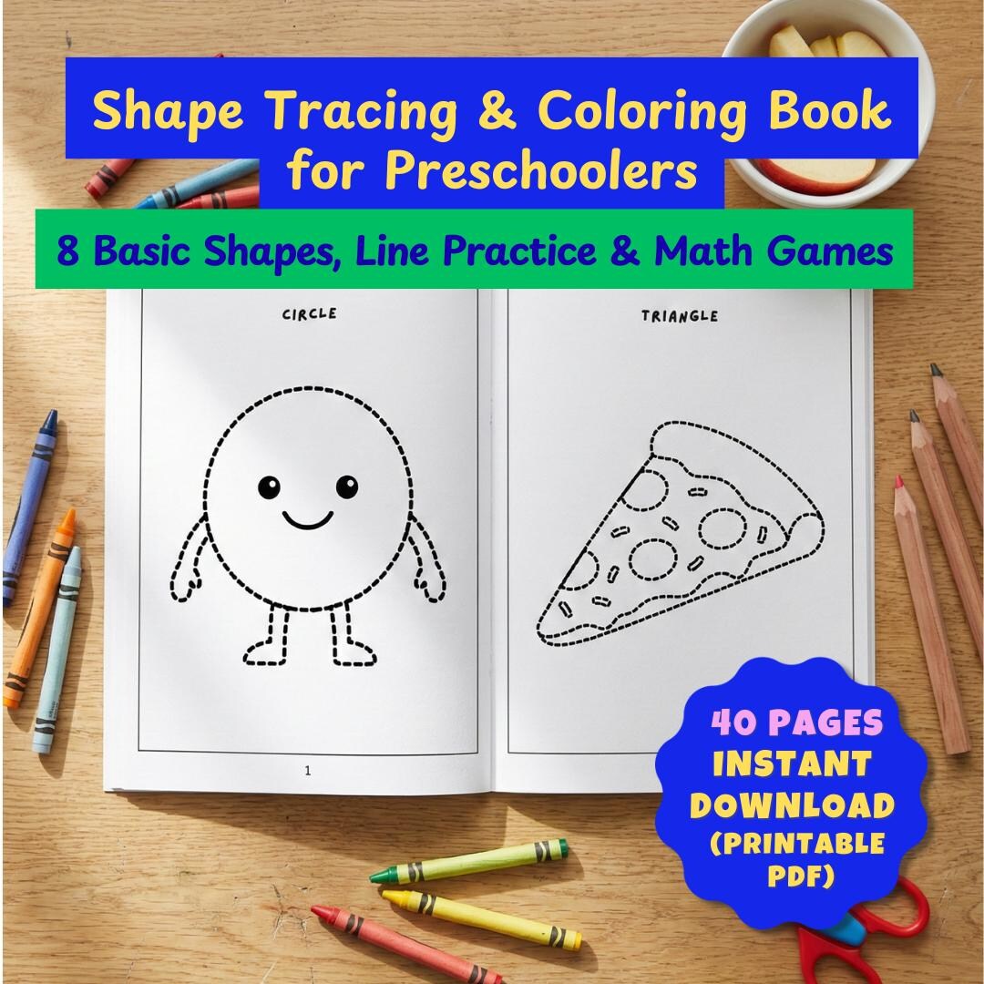 Shape Tracing & Coloring Book for Preschoolers | Worksheet PDF - Etsy