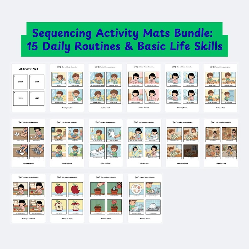 Sequencing Activity Mats Bundle: 15 Daily Routines & Basic Life Skills ...