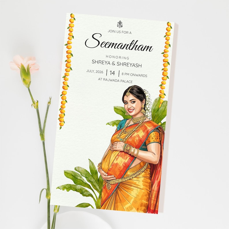 Traditional Seemantham (baby Shower) Invitation – Editable Digital ...