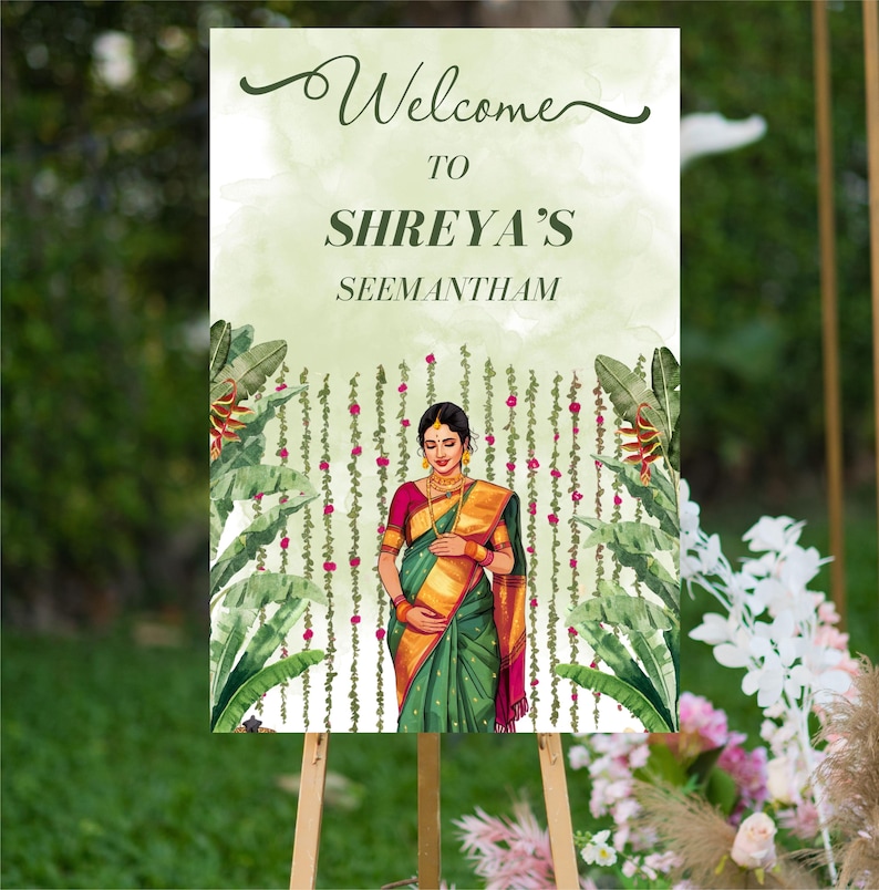 Traditional South Indian Seemantham Invitation & Welcome Board ...