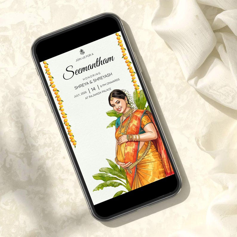Traditional Seemantham (baby Shower) Invitation – Editable Digital ...