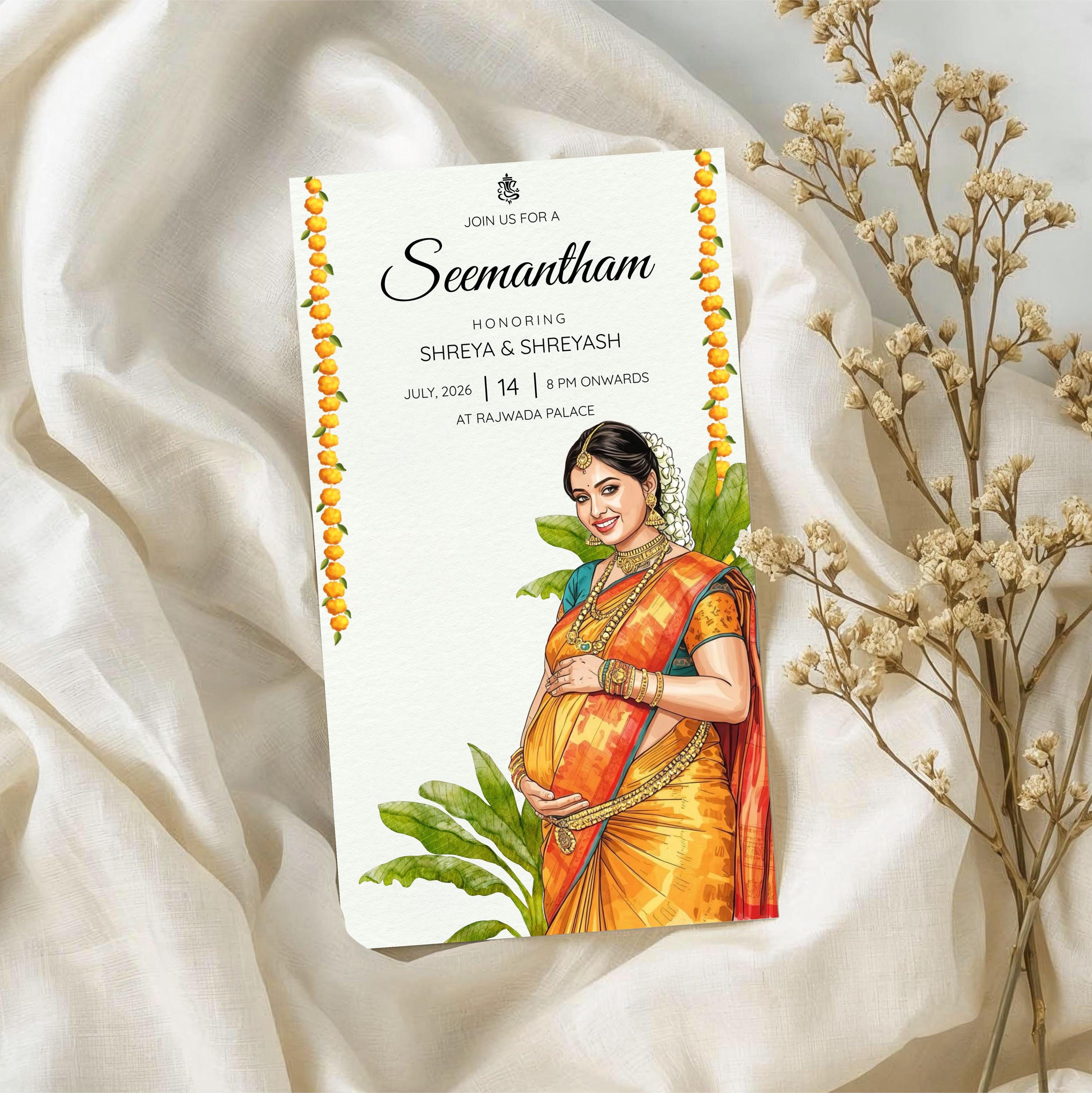 Traditional Seemantham (baby Shower) Invitation – Editable Digital ...