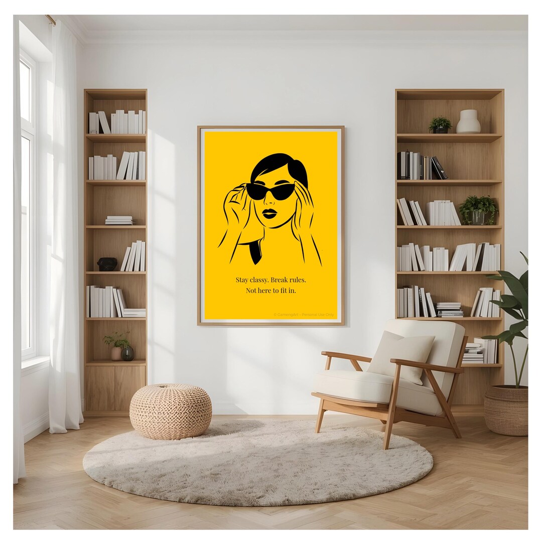 Empowered Woman A3 Digital Line Art Poster – Yellow, Bold, Chic Decor ...