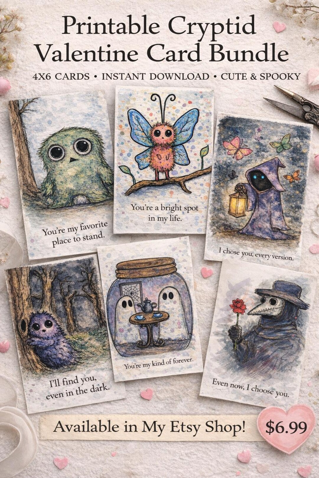 Cryptid Valentine Cards | Spooky 4x6 Printable (digital Download) - Etsy