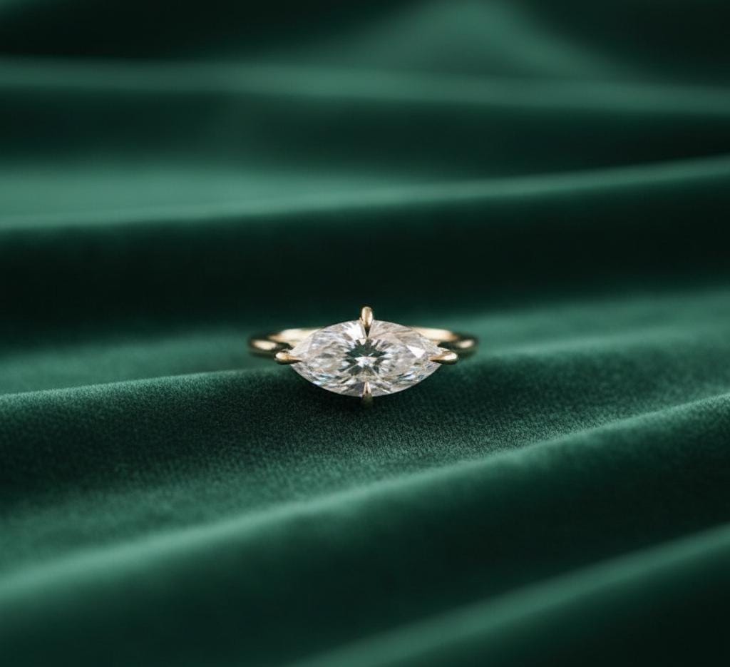 Unique 14k Gold East-west Marquise Moissanite Ring, Minimalist ...