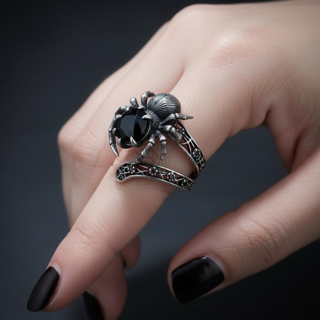 Gothic Spider Ring, Sterling Silver, Black Stone, Witchy Jewelry - Etsy