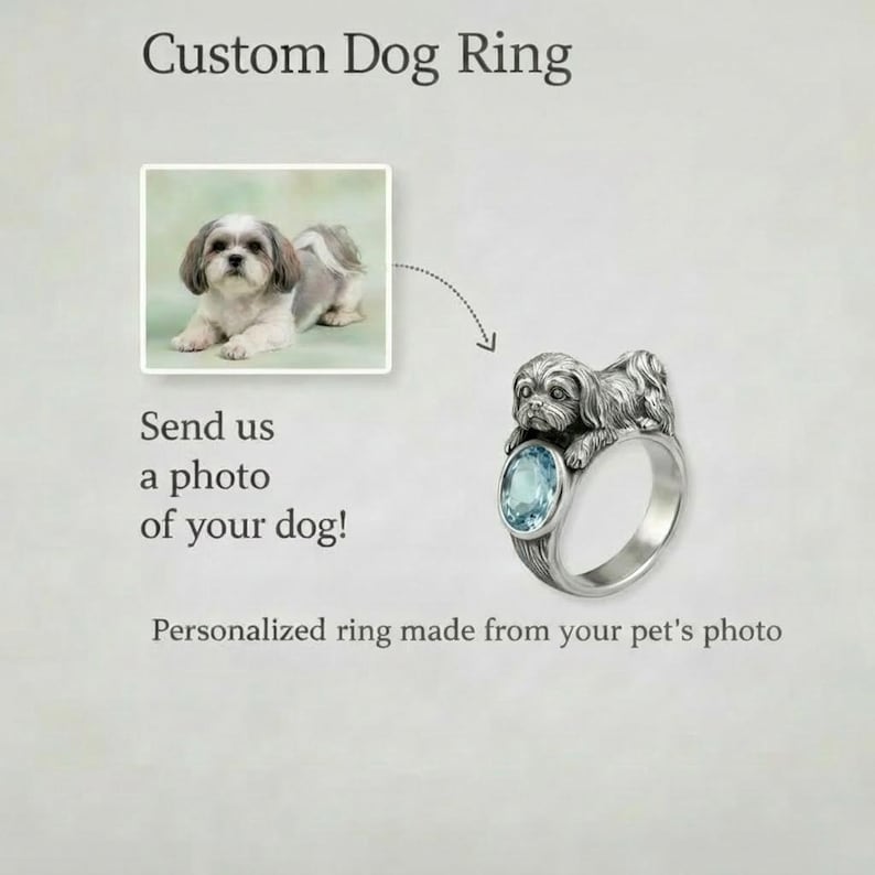 Custom Dog Portrait Ring, Personalized Pet Memorial Jewelry, Silver ...