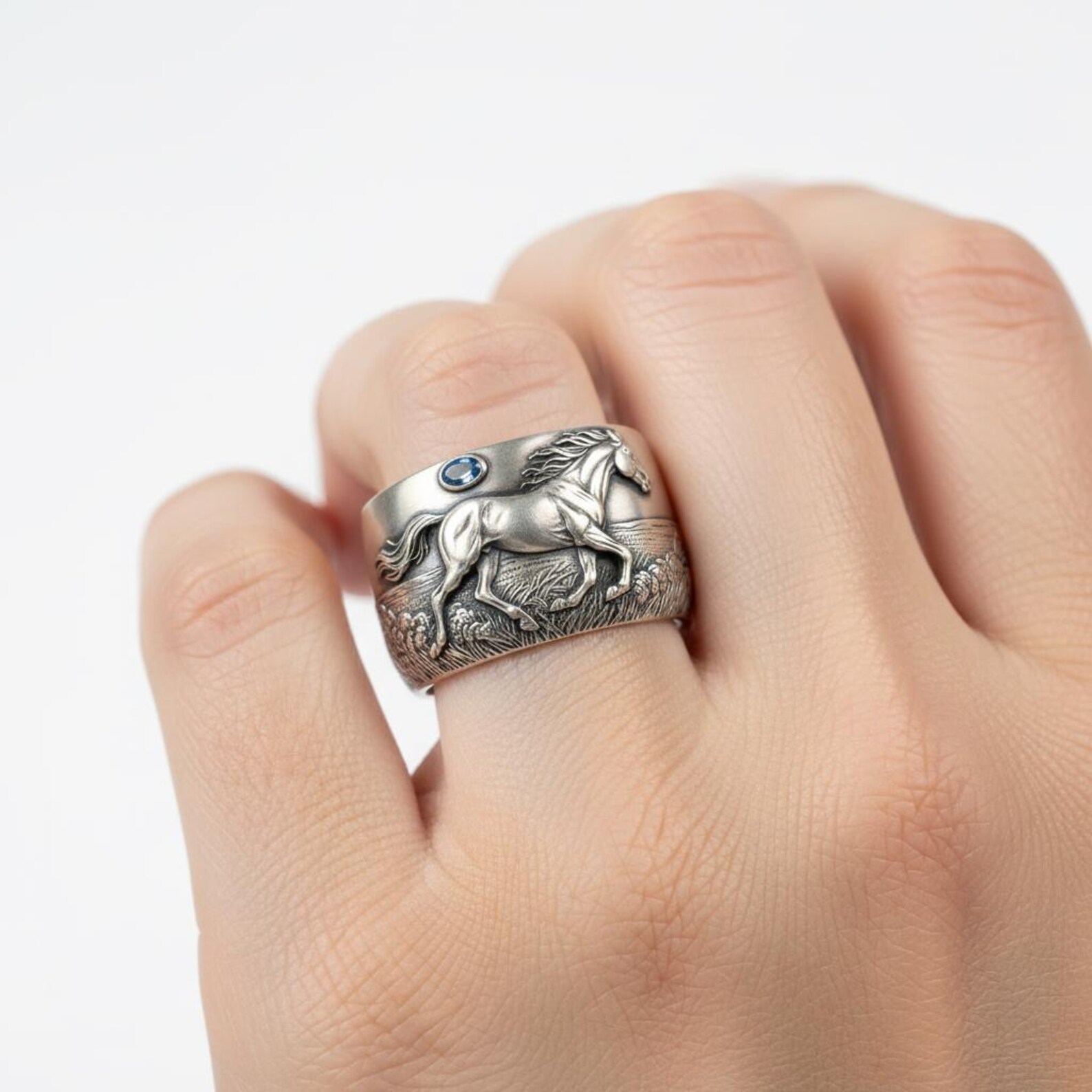Sterling Silver Running Horse Ring • Sapphire Equestrian Jewelry - Etsy