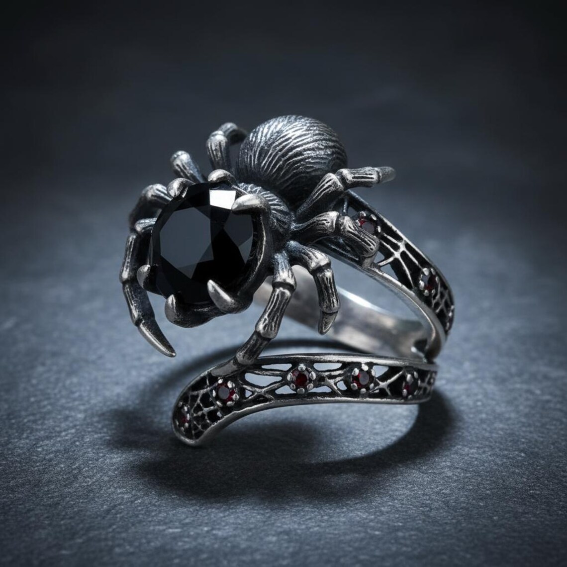 Gothic Spider Ring, Sterling Silver, Black Stone, Witchy Jewelry - Etsy