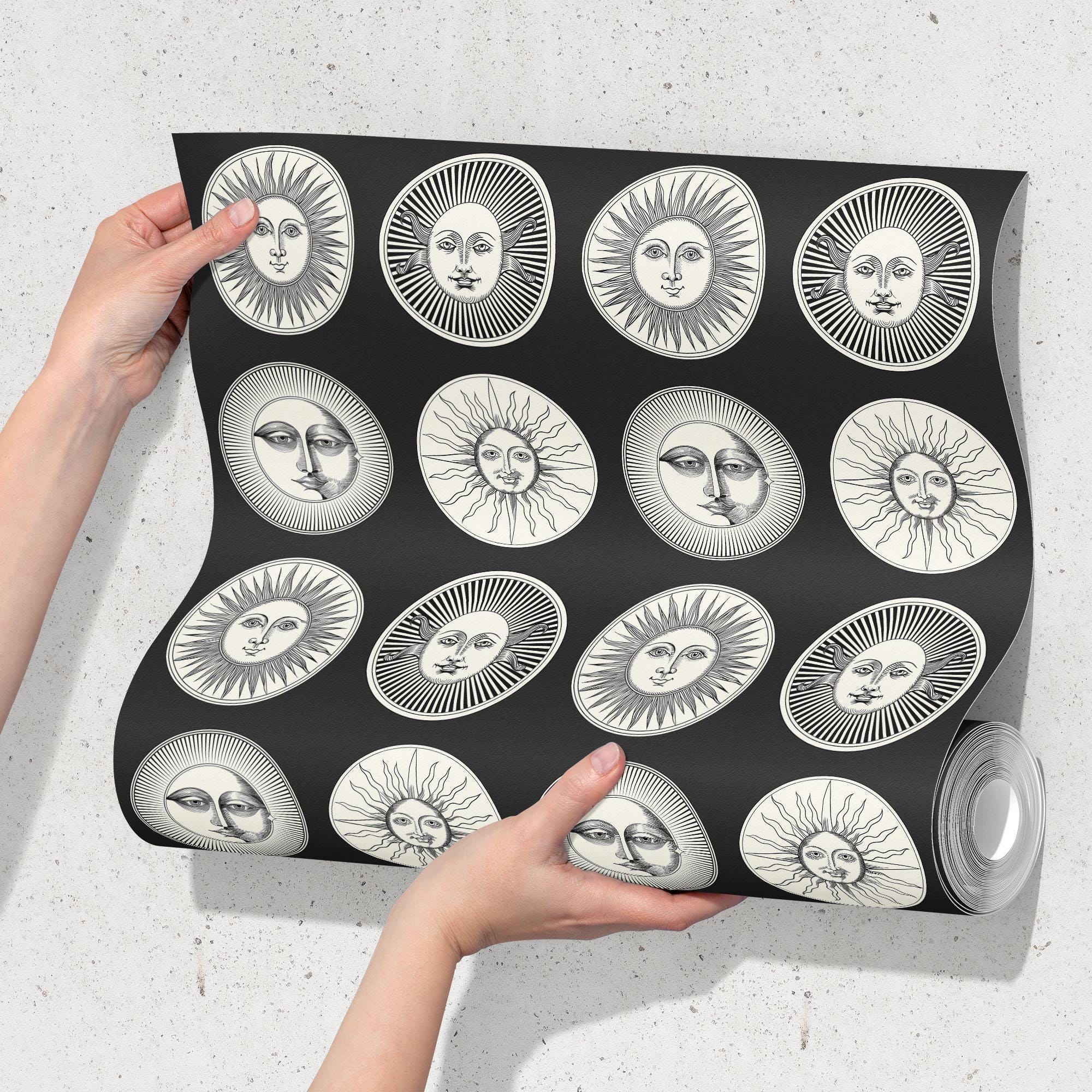 Celestial Esoteric Wallpaper | Dark Engraved Sun Face Pattern | Antique ...