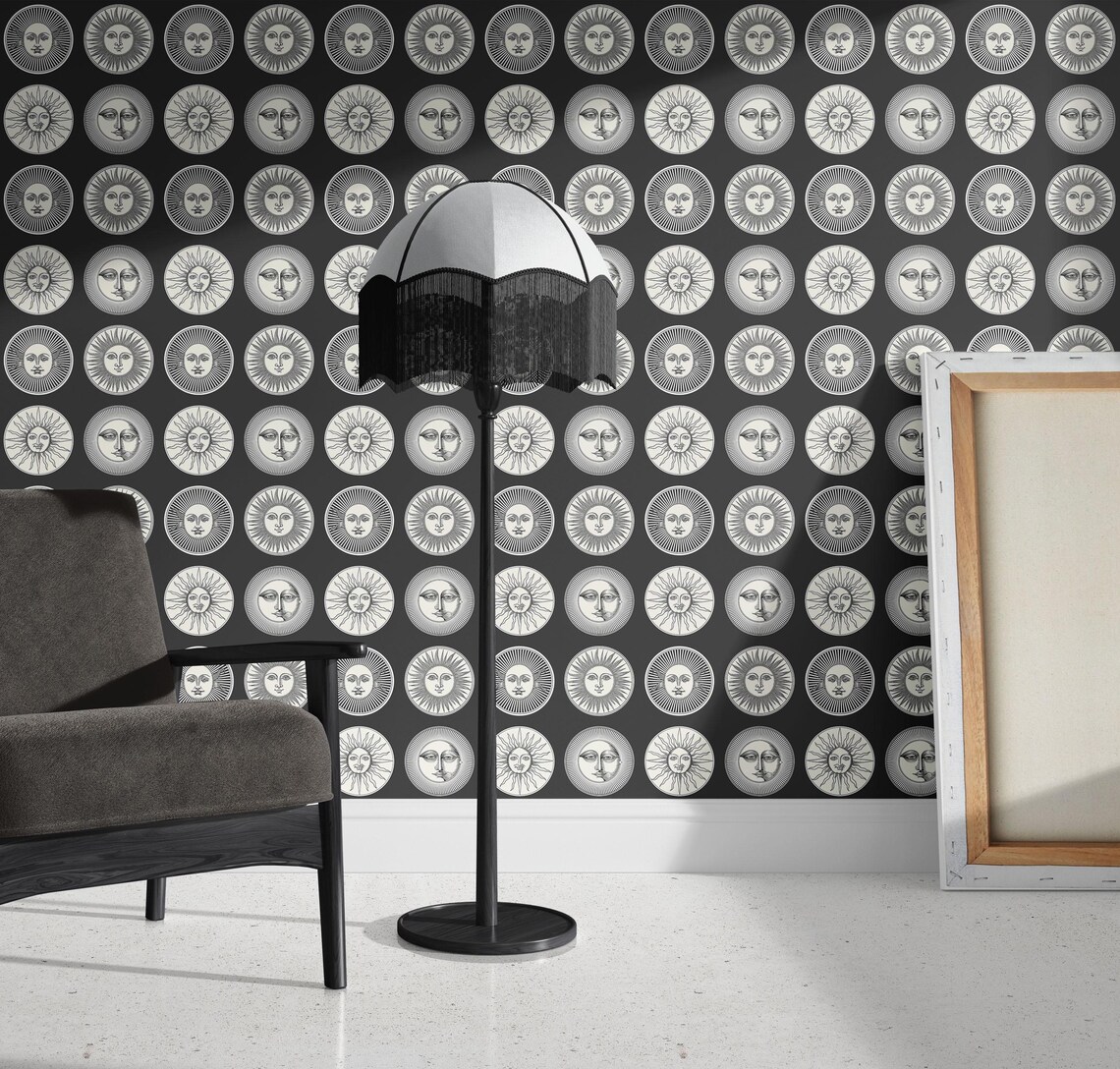 Celestial Esoteric Wallpaper | Dark Engraved Sun Face Pattern | Antique ...