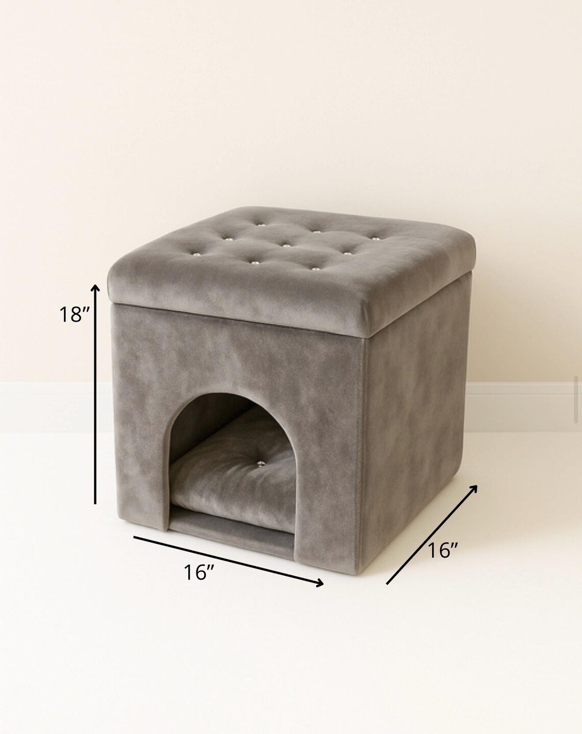 Grey Velvet Pet Home Ottoman • Cozy Hideout for Cats & Small Dogs With ...