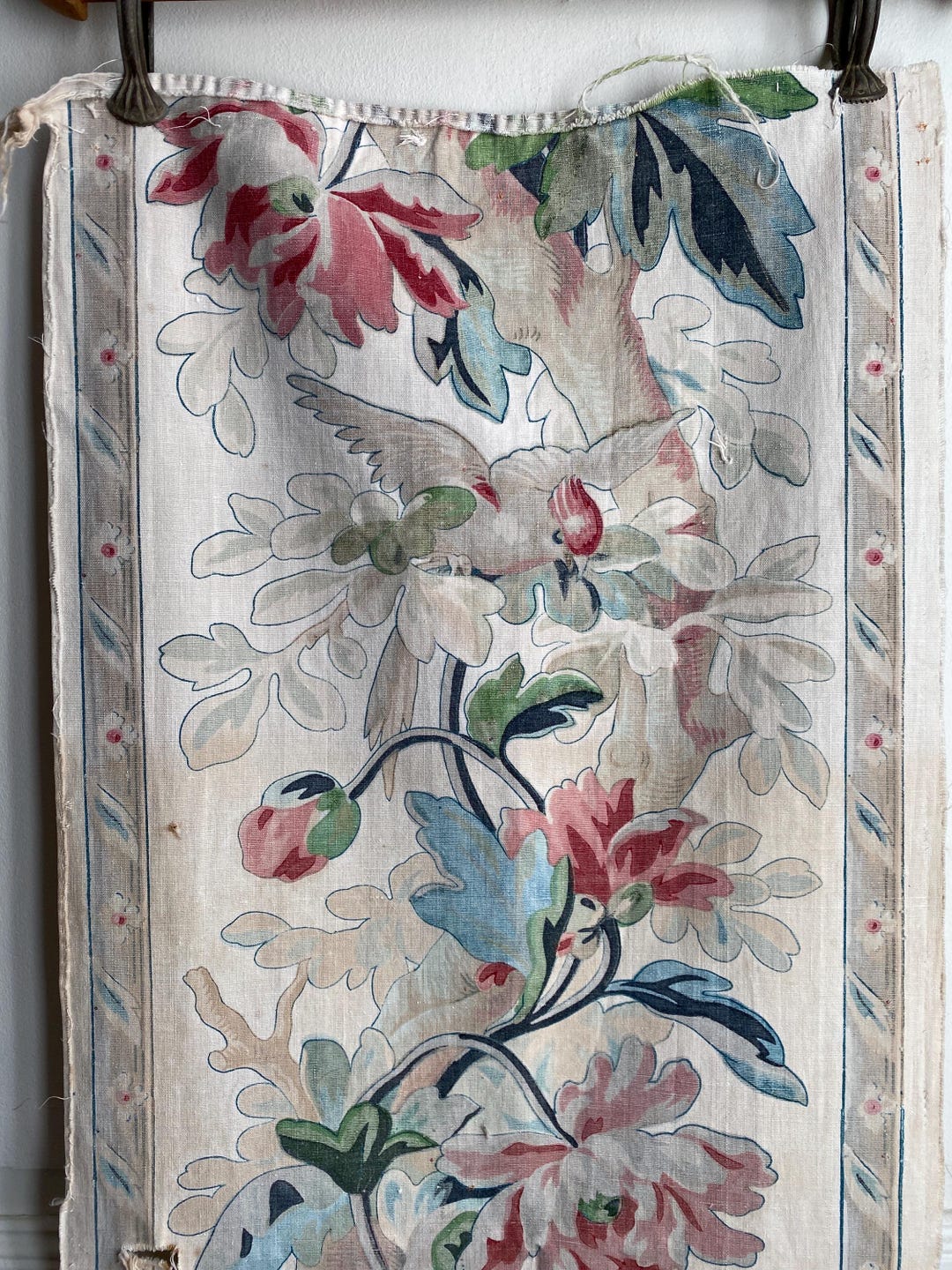 RARE Antique French Fabric Panel. Jacobean Style Floral Pattern of ...