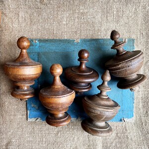 French Antique Wooden Finials. Set of 5 Hand Turned Hard Wood Finials ...