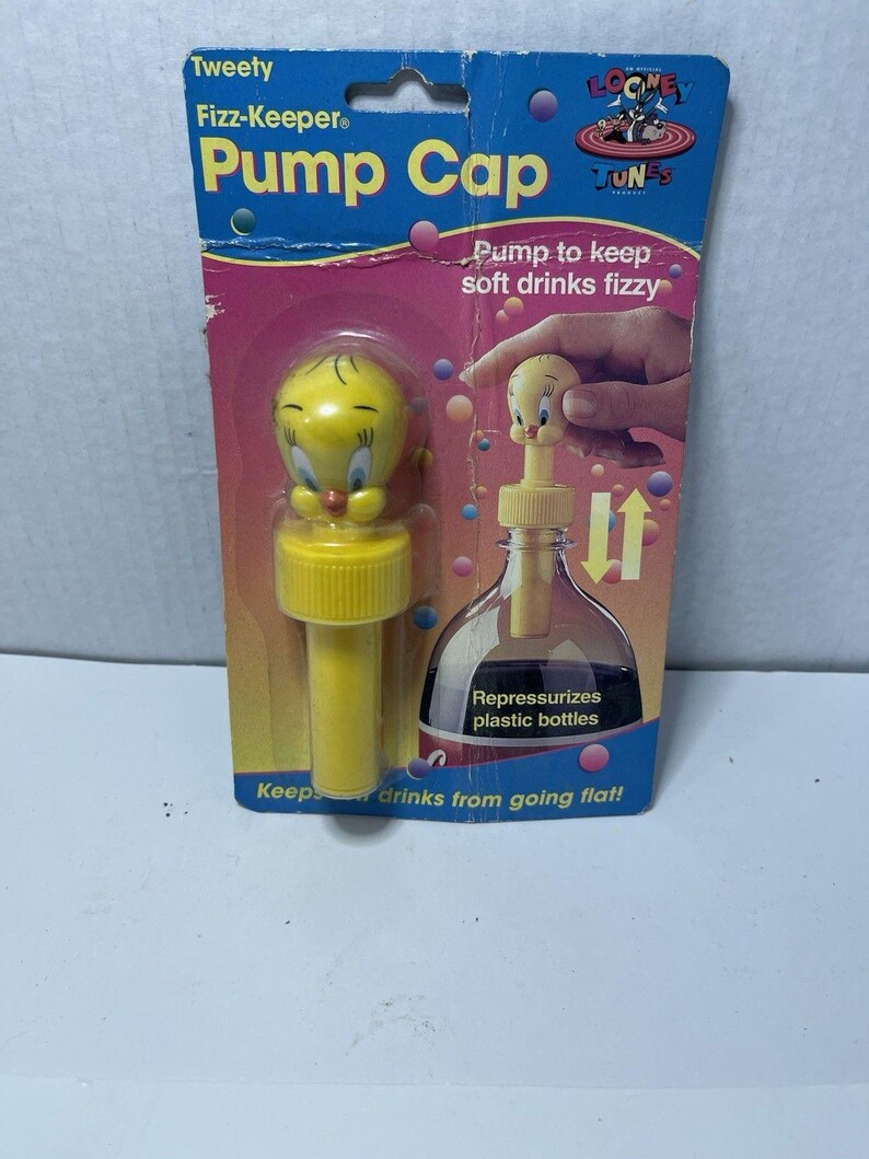 Vintage 1994 Looney Tunes Tweety Fizz Drink Keeper Pump Cap Cartoon ...