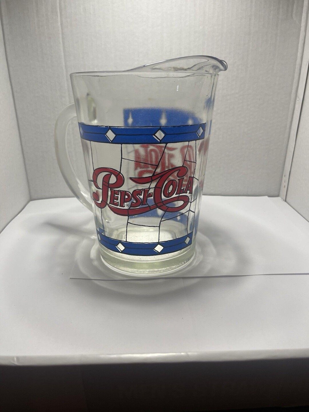 Vintage Pepsi Cola 64 Ounce 1970s Pitcher Tiffany Glass Design Soda ...