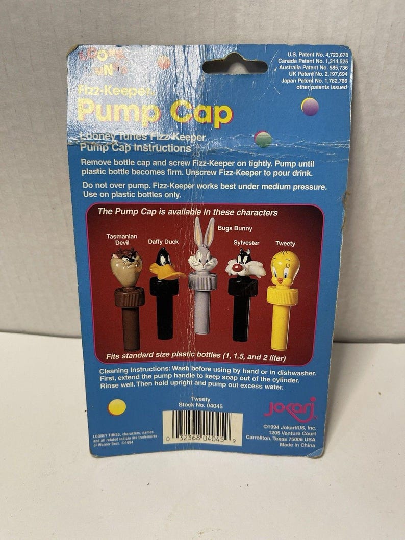 Vintage 1994 Looney Tunes Tweety Fizz Drink Keeper Pump Cap Cartoon ...