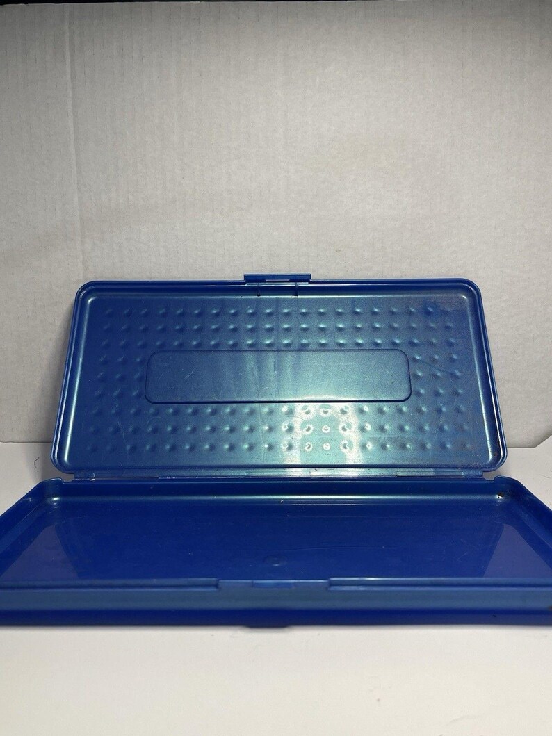 Spacemaker THIN Pencil Box Case Flat Pen Storage Blue Plastic Vtg - Etsy