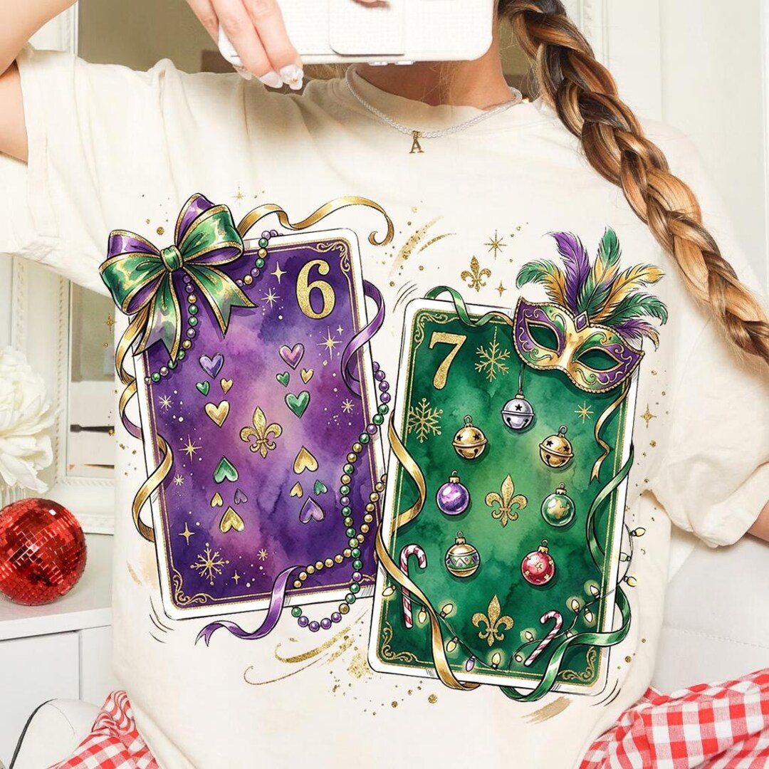 Mardi Gras Christmas Playing Cards PNG, Watercolor Purple Green Gold ...