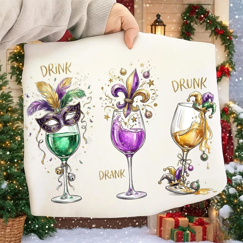 Mardi Gras Drink PNG Watercolor Set, Purple Green Gold Carnival ...