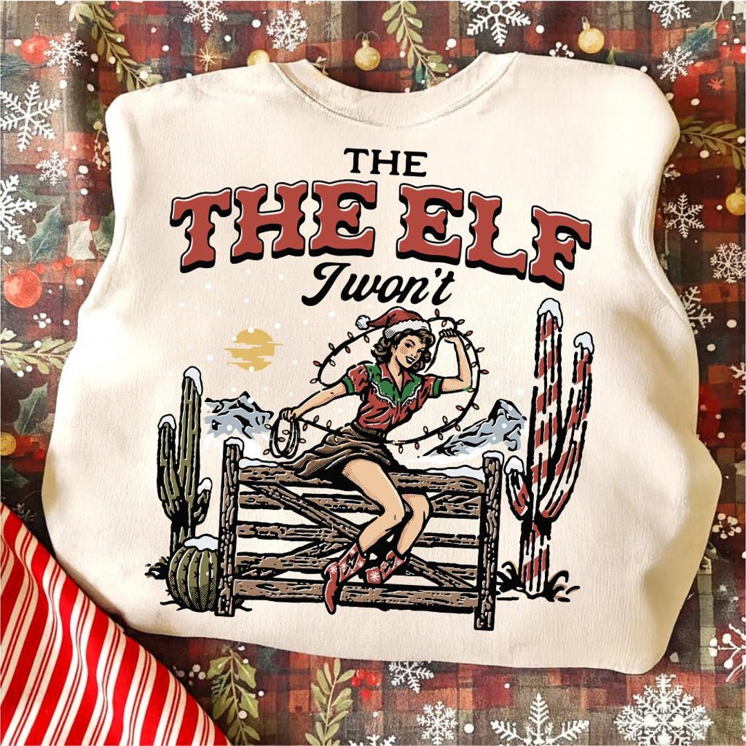 Western Christmas Elf PNG, Retro Cowgirl Holiday Clipart (digital ...
