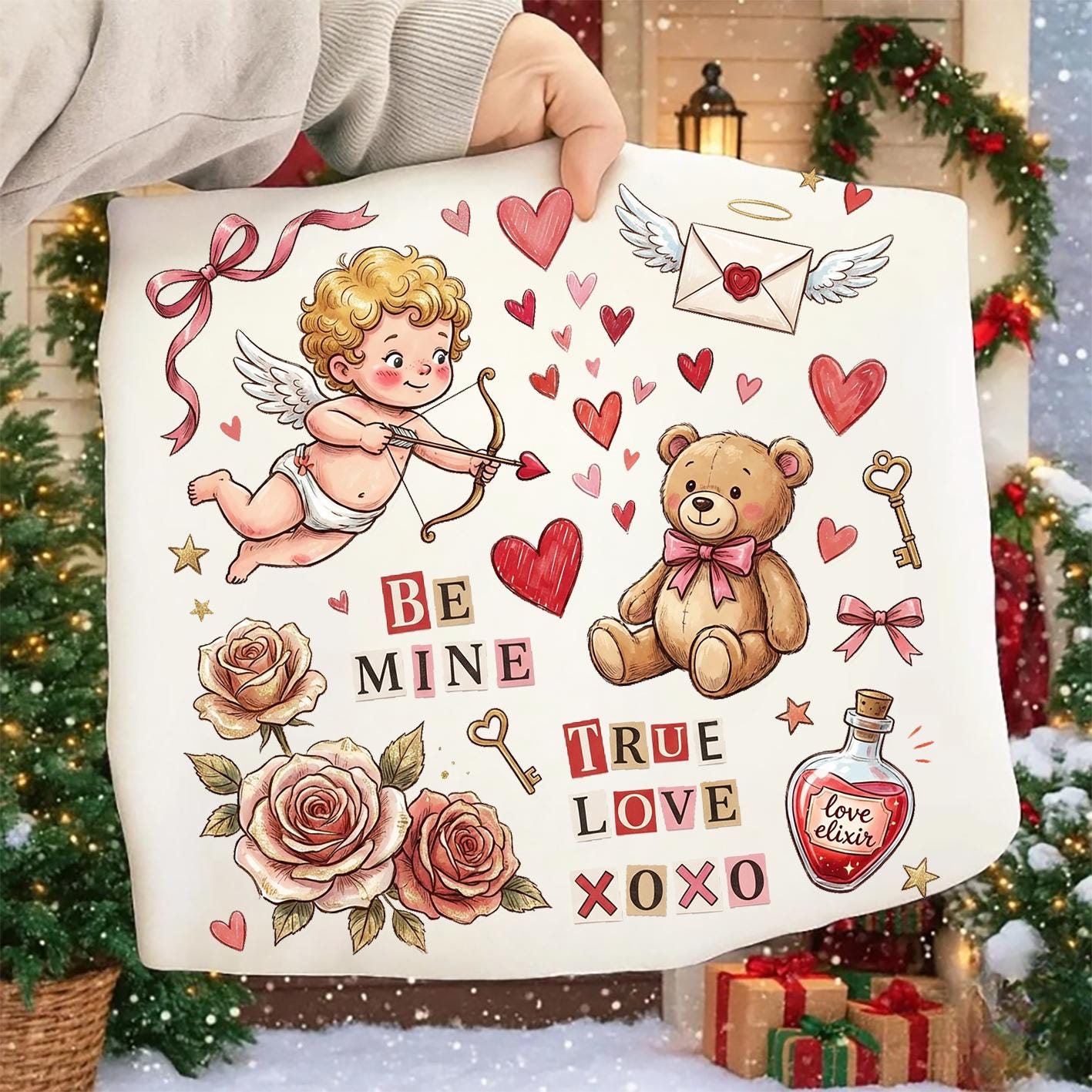 Cupid Valentine Clipart Set, Cute Teddy Bear & Angel Illustration, Be ...