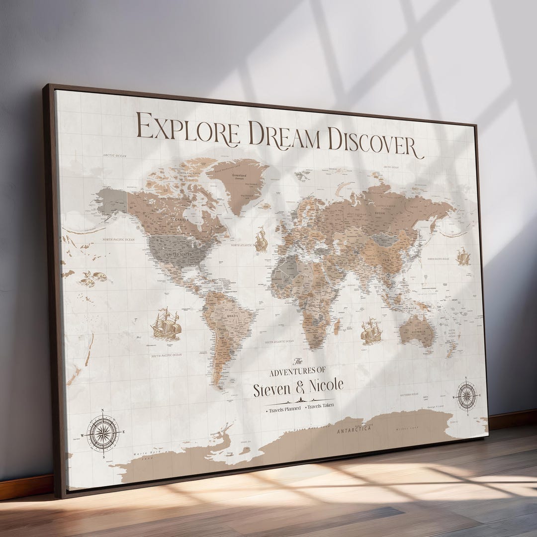 Custom World Map Canvas Print – Personalized Travel Tracker, Framed - Etsy