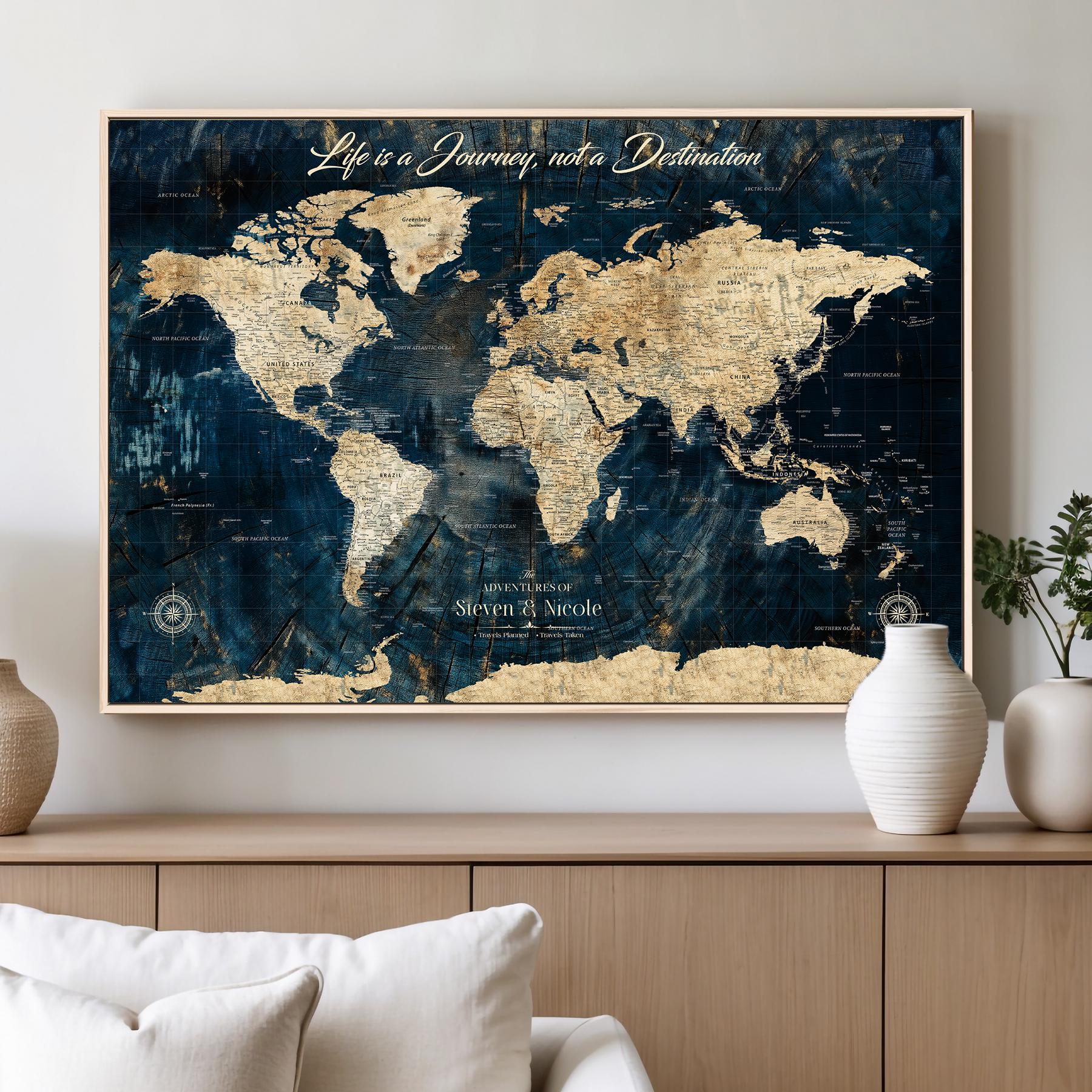 Custom Push Pin World Map Canvas, Travel Tracker Wall Art - Etsy