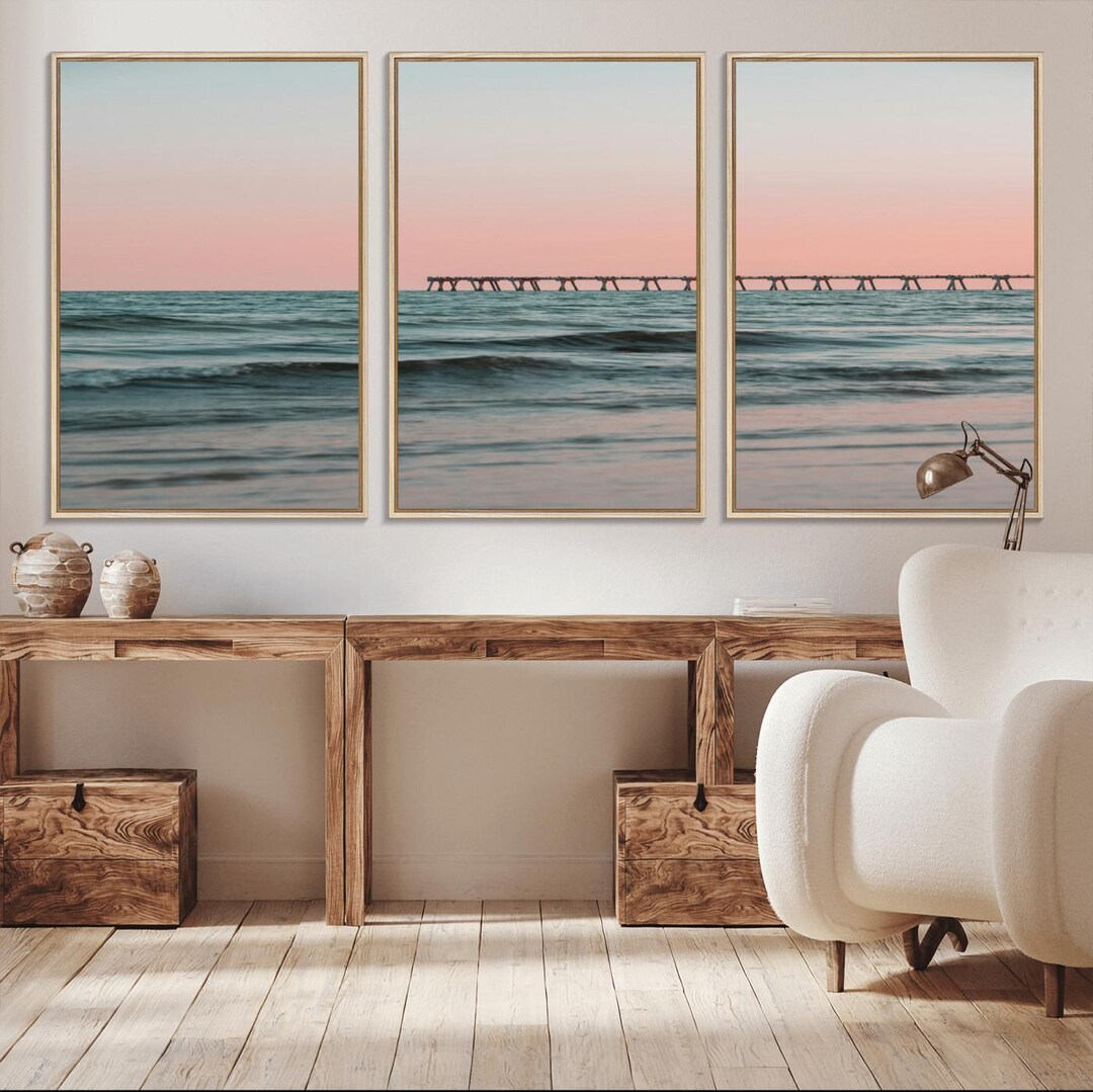 Pink Sunset Canvas Print, Coastal Beach Framed Wall Art - Etsy