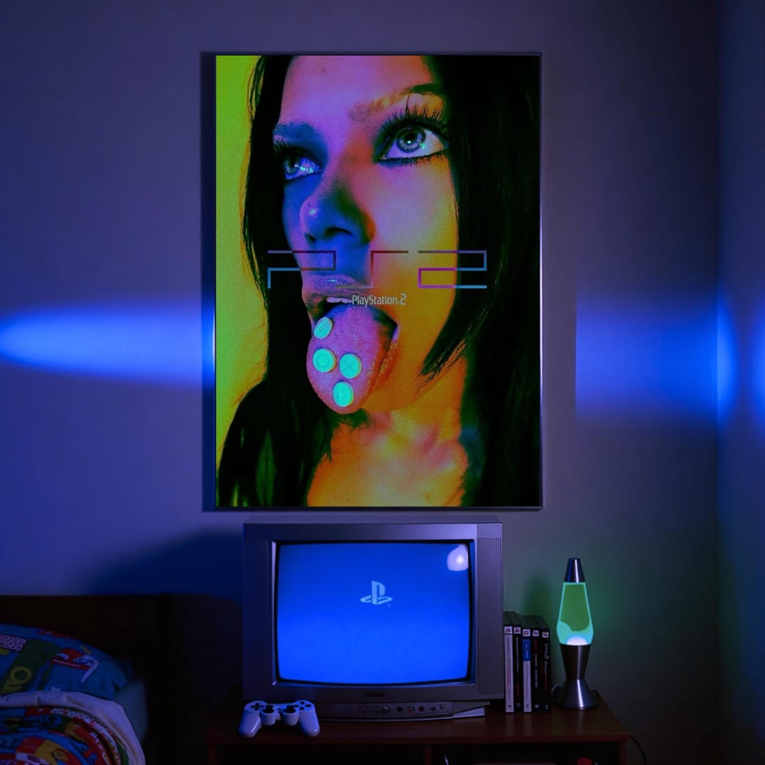 PS2 Neon Girl Poster Y2K Playstation 2 Gaming Room Wall Art - Etsy