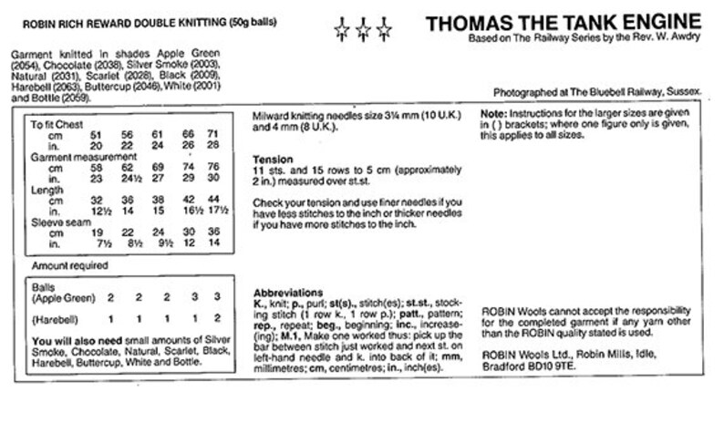 Thomas Tank Engine Intarsia Sweater PDF Knitting Pattern - Etsy