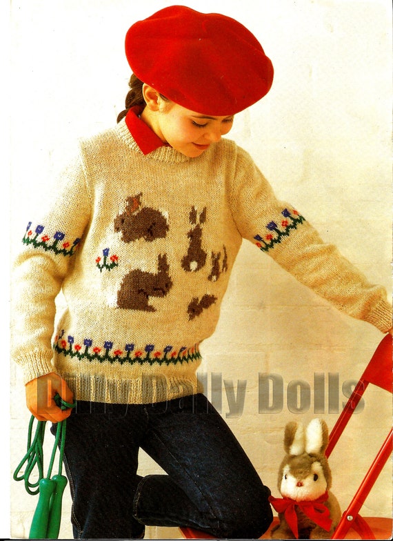 Childs Bunny Rabbit motif sweater to fit size 22 to 26 inch | Etsy