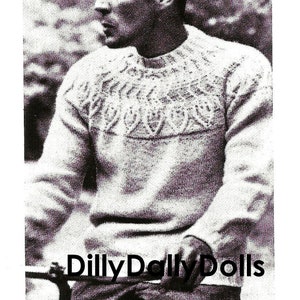 Vintage Rounded Yoke, Chevron and Cable, Unisex, Aran Sweater Knitting ...