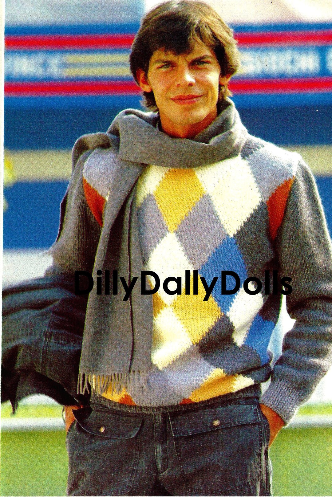 Vintage Men's Classic Intarsia Diamond Pattern Crew Neck Sweater ...